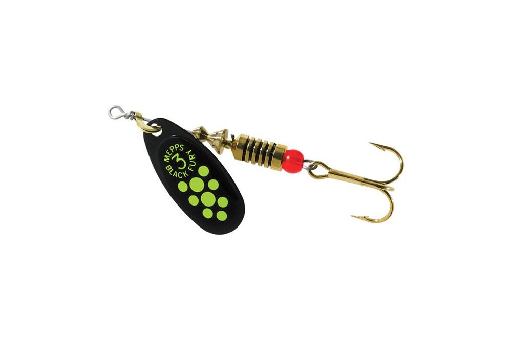 Mepps Comet Black Fury Chartreuse Dot Size 2 - Johnson Ross Tackle